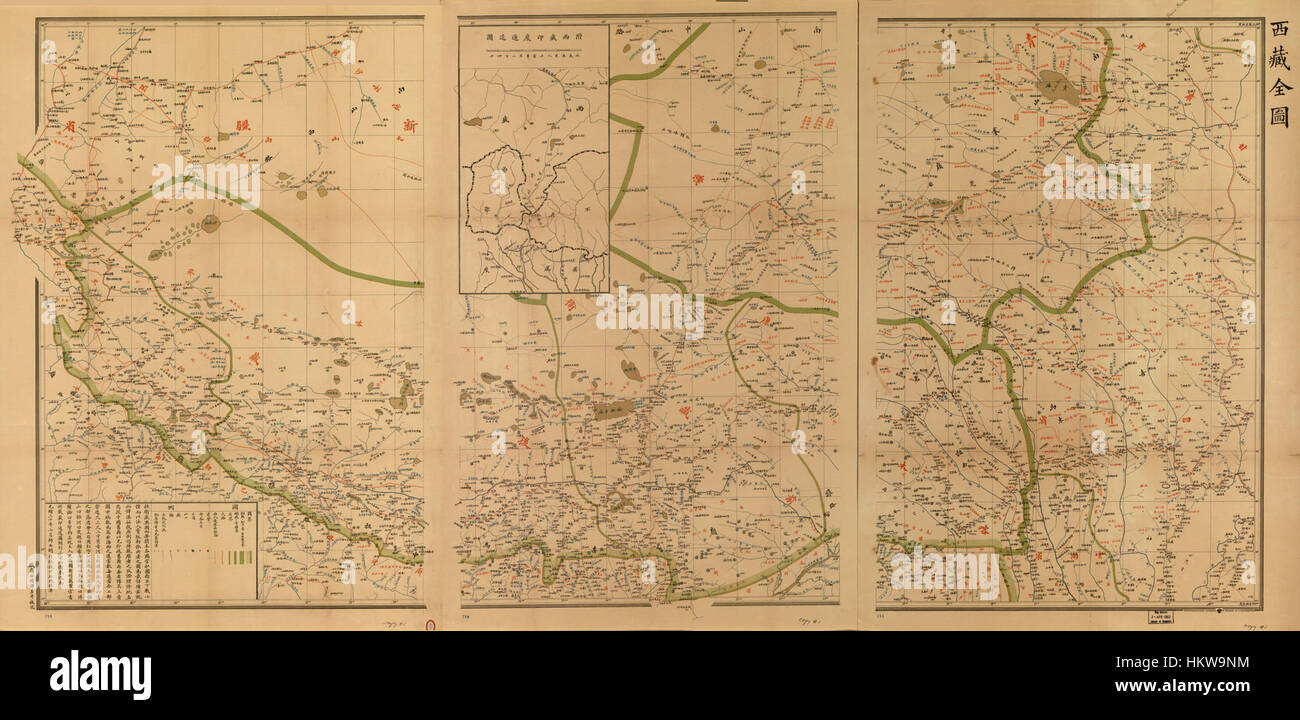 A historical map of Tibet, showcasing the geographical features and ...