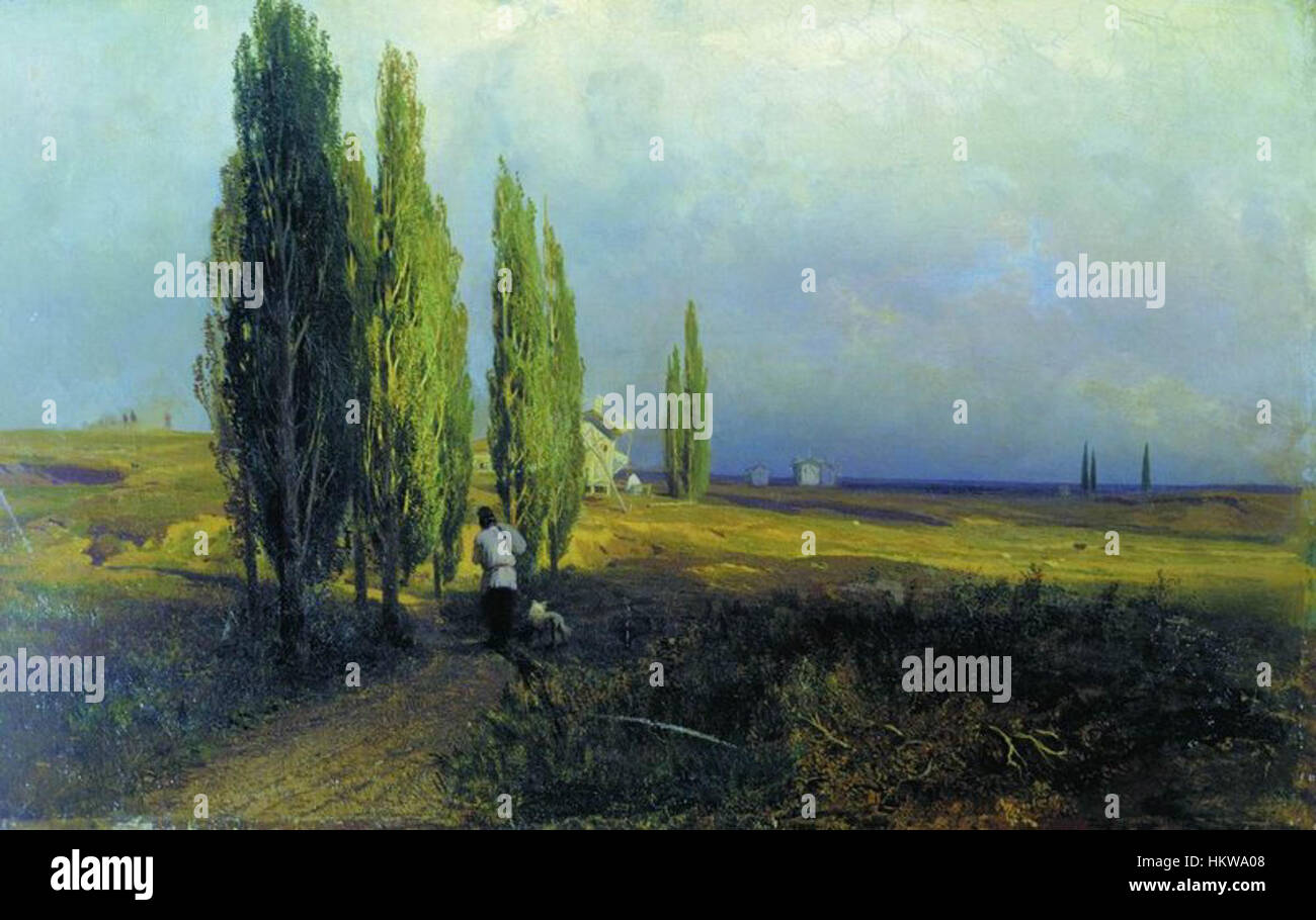'Poplars' by Fyodor Vasilyev depicts a serene landscape featuring tall poplar trees. The ...