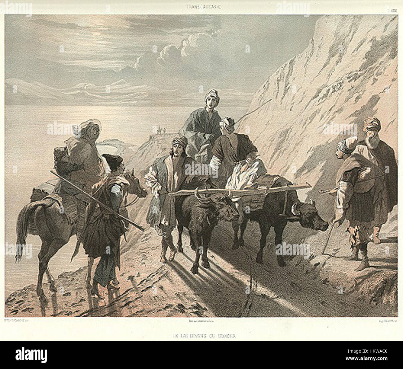 This vintage artwork shows a scene from the Transcaucasian region ...