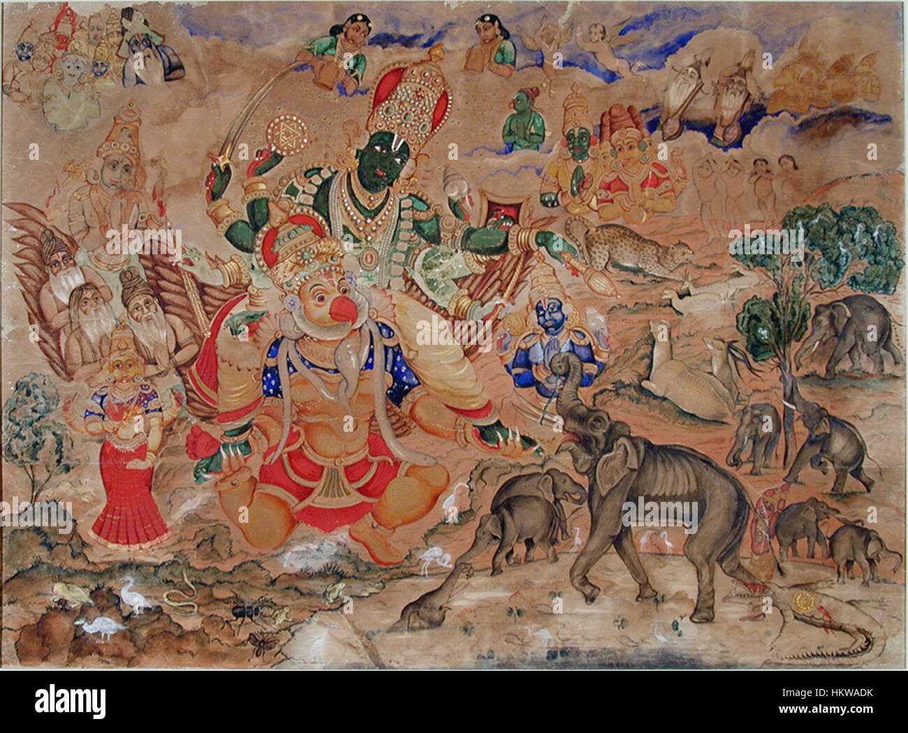 This artwork depicts the salvation of the king of the elephants ...