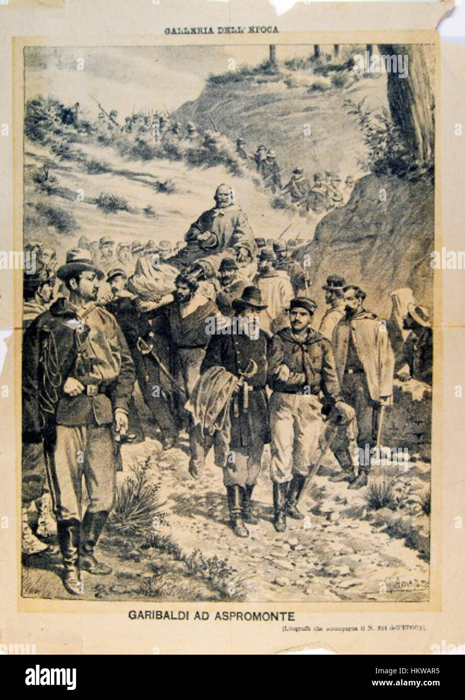A painting titled 'Garibaldi Aspromonte,' depicting the Italian hero ...