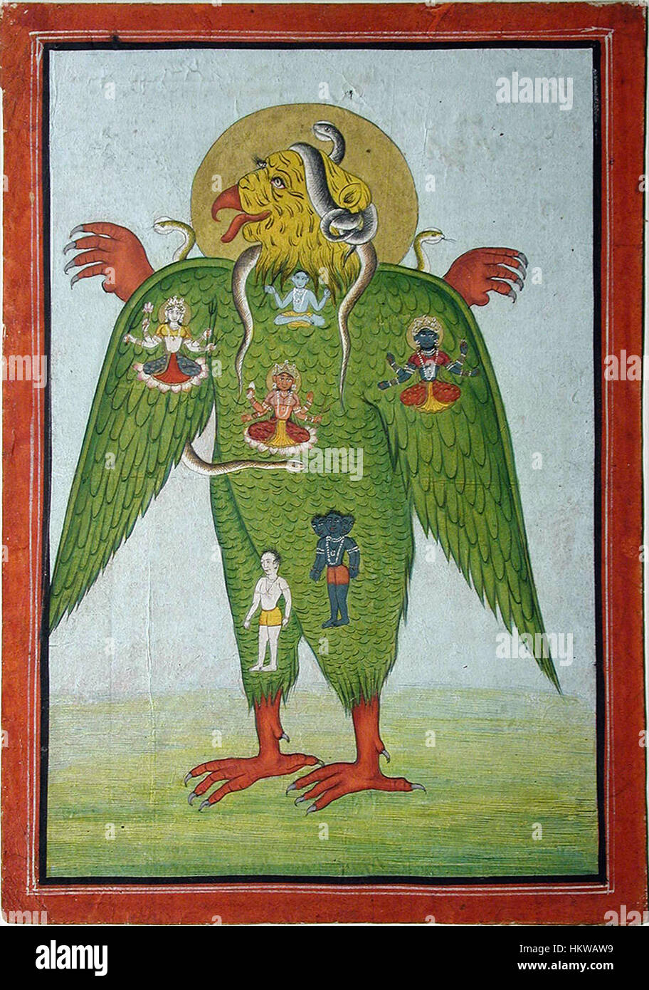 This artwork depicts Garuda, a divine bird from Hindu mythology ...
