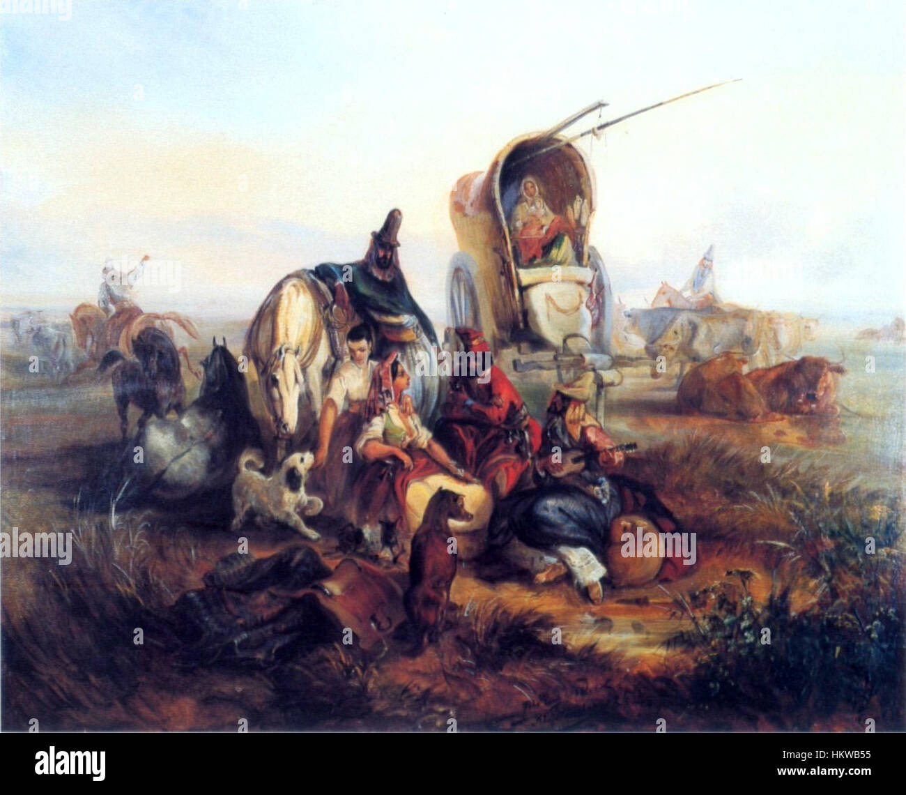 The painting 'Gauchos resting in the pampas' by Johann Moritz Rugendas ...