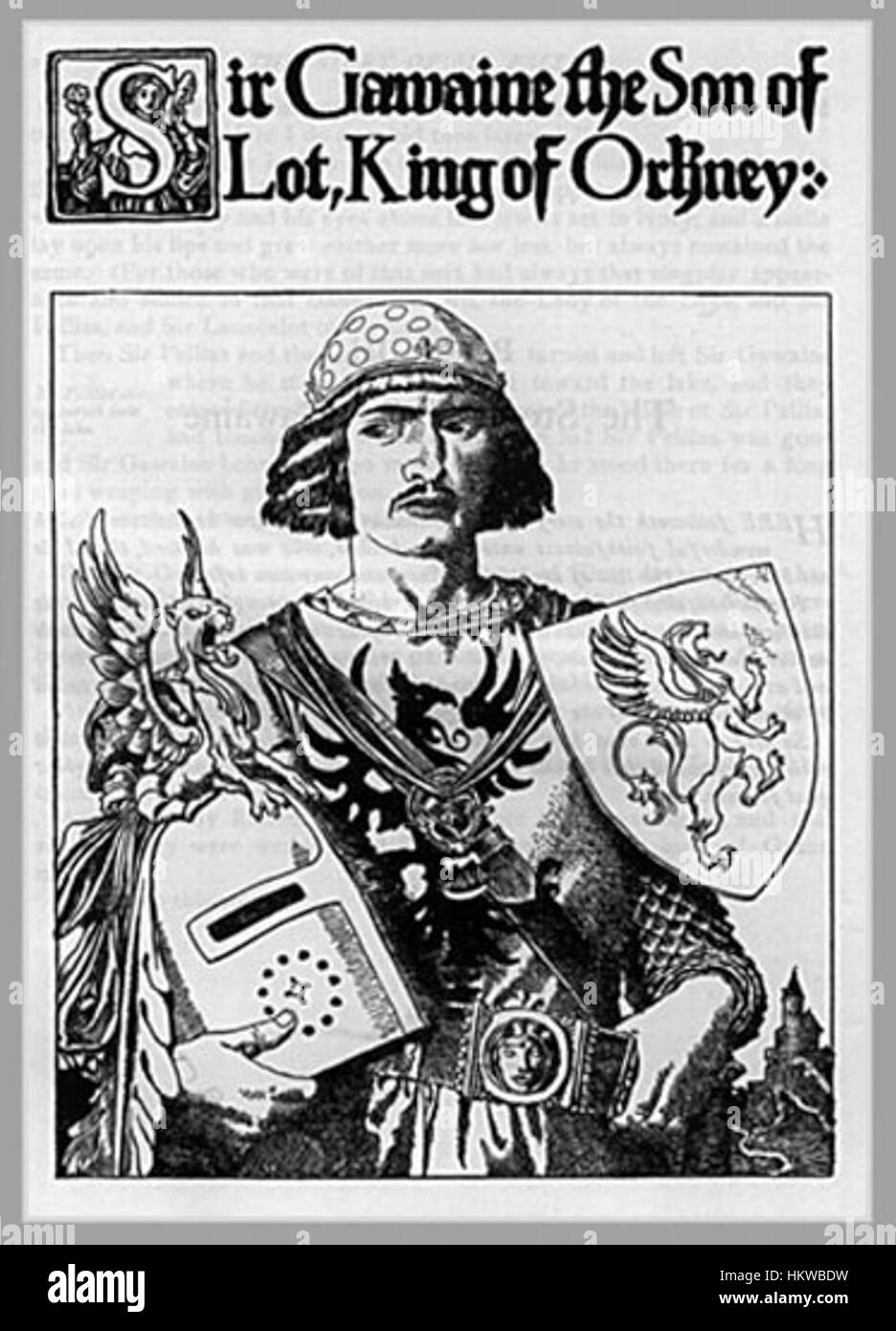 Sir Gawain, a knight of the Round Table, is depicted in this artwork in ...