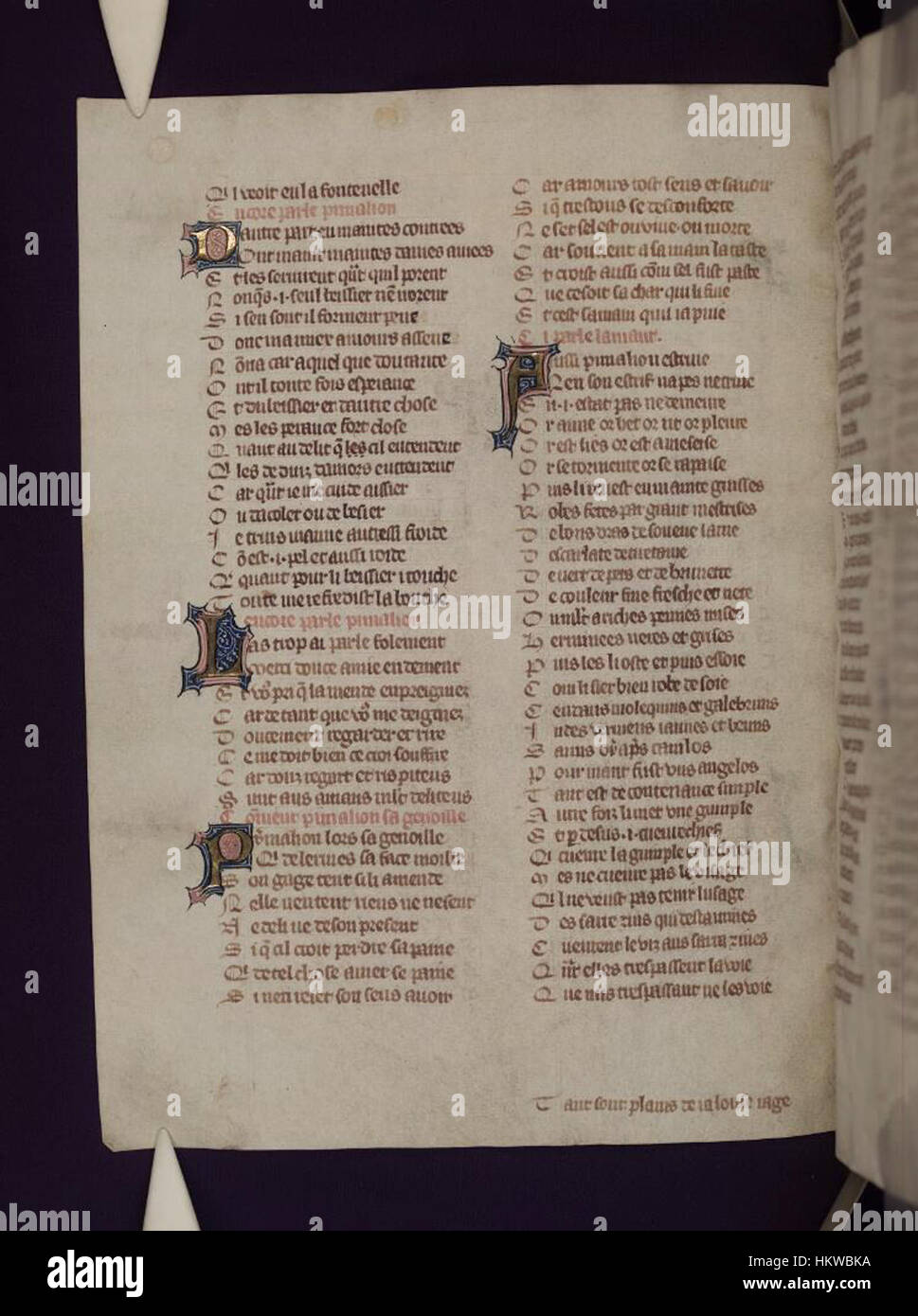 This illuminated manuscript page from 'Le Roman de la Rose' features ...