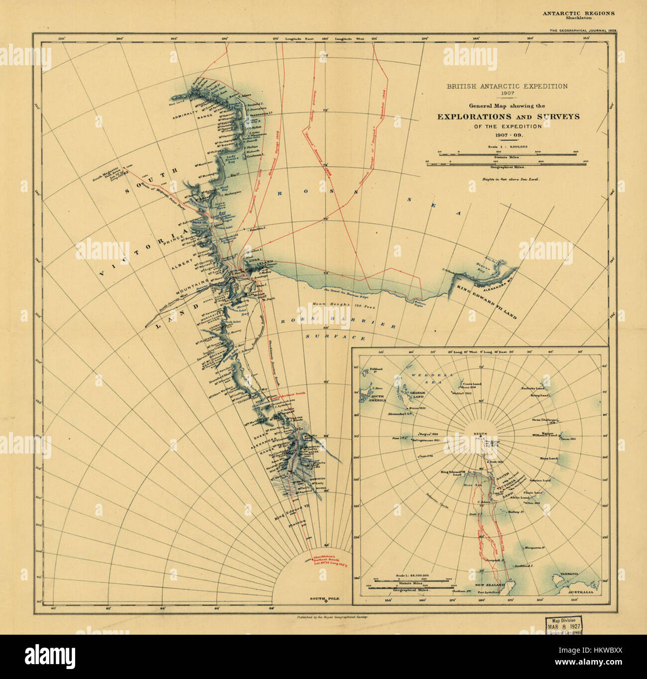This early 20th-century map shows the results of explorations and ...