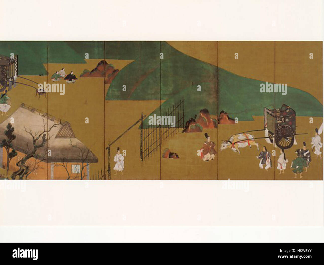 The Genji screen, a traditional Japanese folding screen, portrays ...