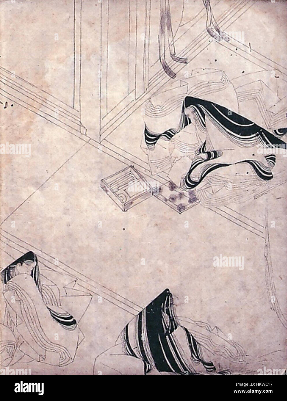 'Genji Monogatari-e Ukifune' is a Japanese painting illustrating a scene from the 'Tale of Genji ...