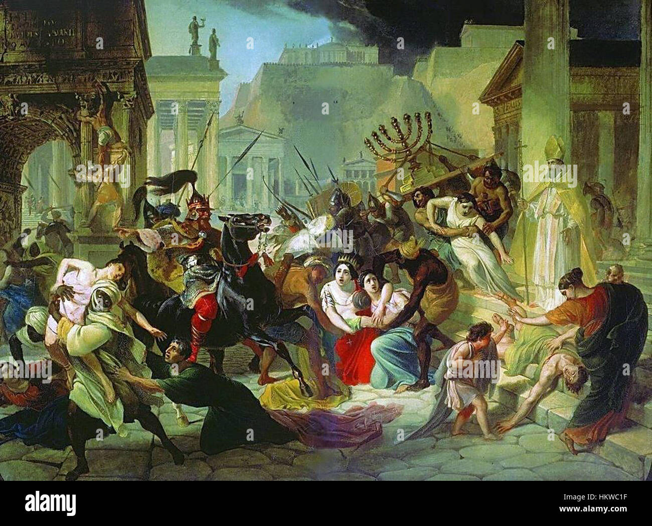 This artwork depicts the Vandal king Genseric sacking Rome in 455 AD ...