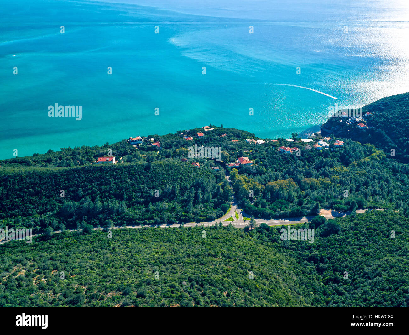 Aerial View Ocean Coastal Landscape of Nature Park Arrabida in Setubal ...
