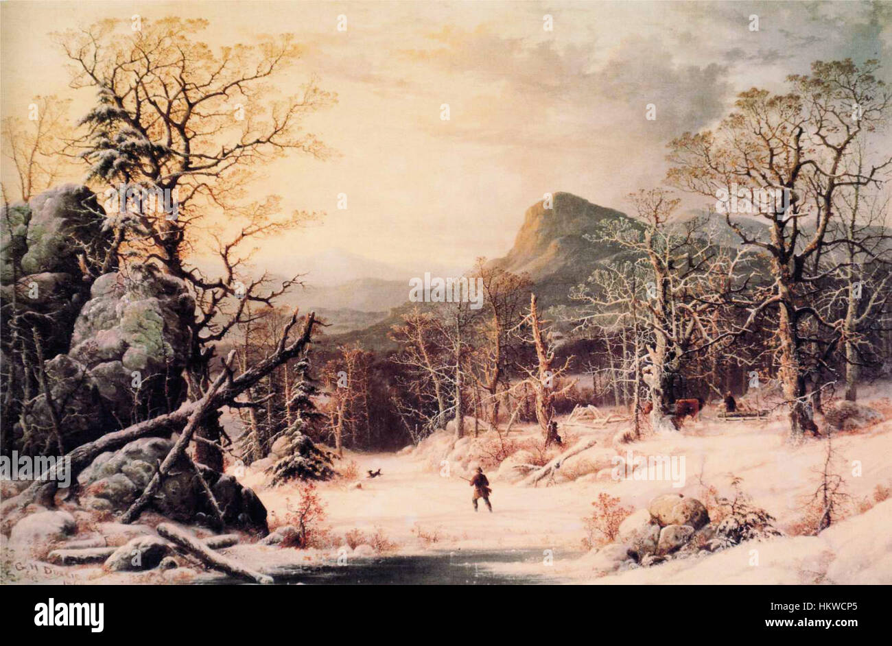 George Henry Durrie's 'Hunter in Winter Wood' is a classic American ...