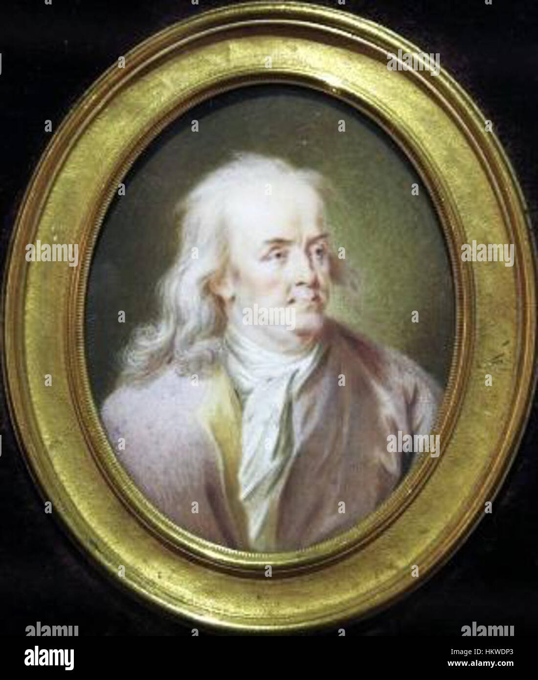 This historical painting depicts Benjamin Franklin, one of the founding ...