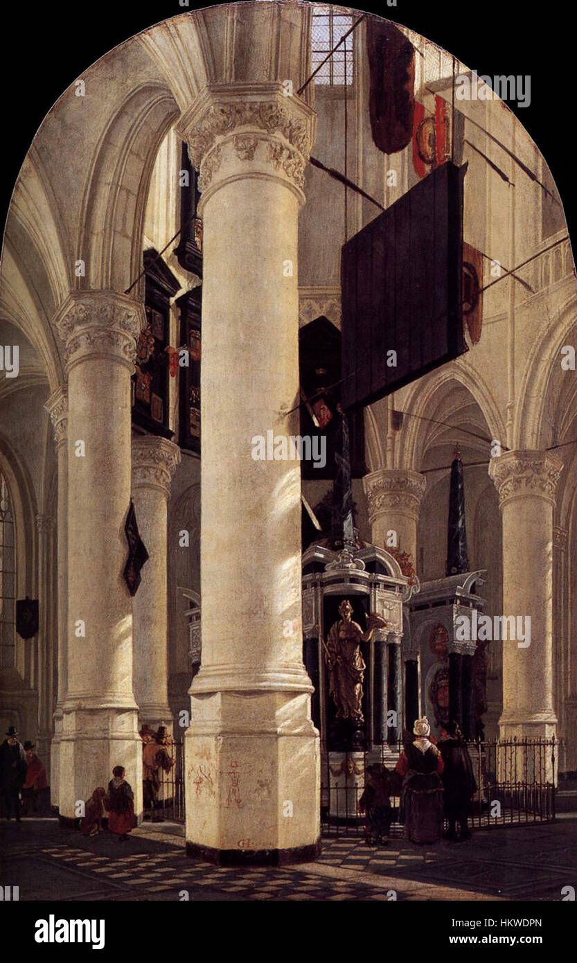 This painting by Gerard Houckgeest depicts the Nieuwe Kerk in Delft ...