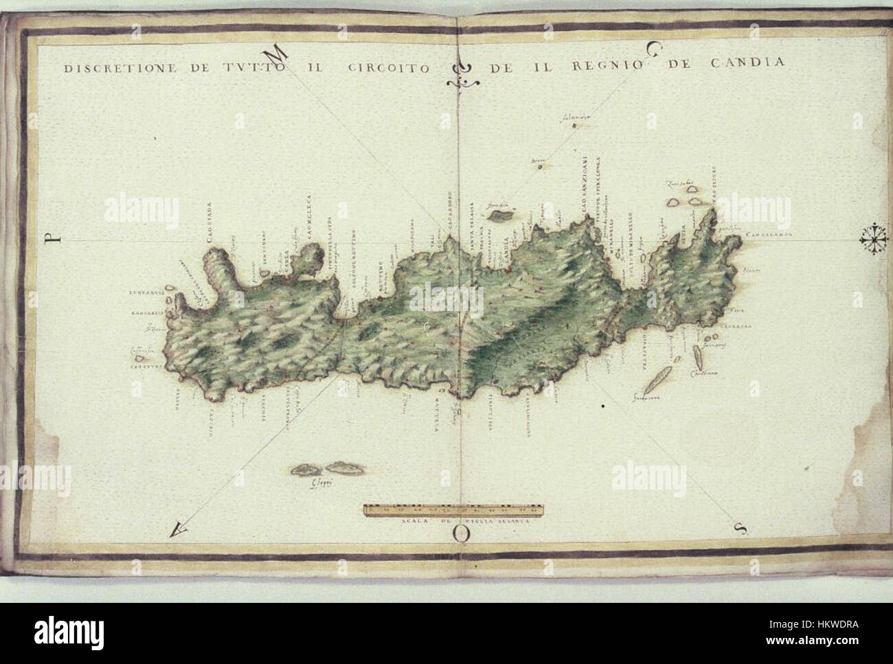 A historical map of Crete, titled 'Discretione de tutto il circoito de ...