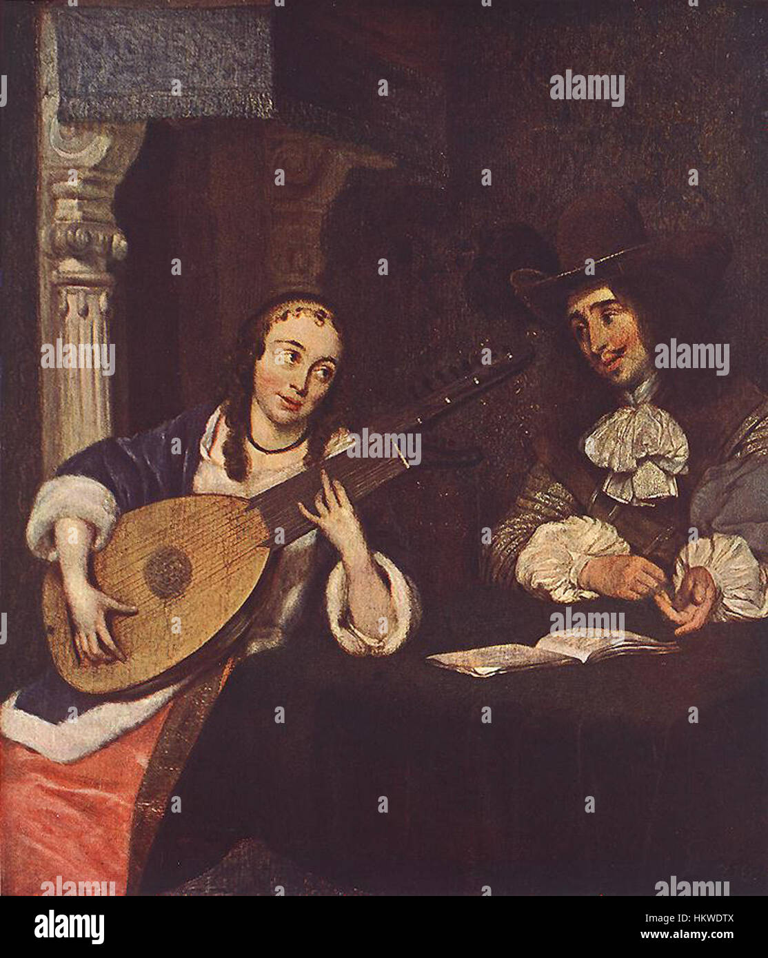 Gerard Terborch’s painting 'Woman playing the Lute' portrays a serene ...