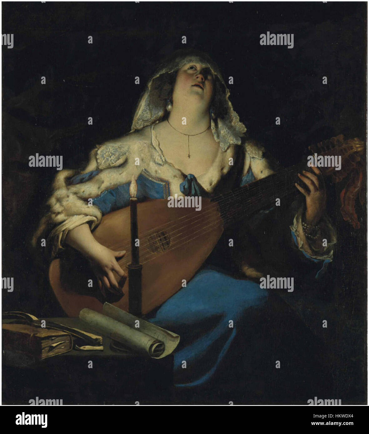 This oil painting by Gerard Seghers portrays a lute player in a Baroque ...