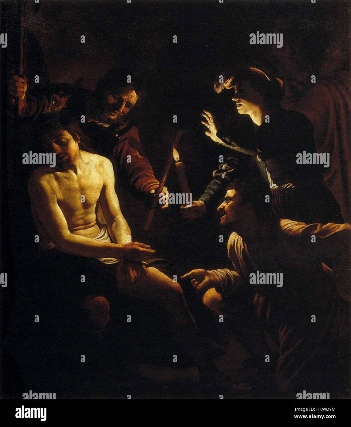 This painting, 'The Mocking of Christ' by Gerard van Honthorst, depicts ...