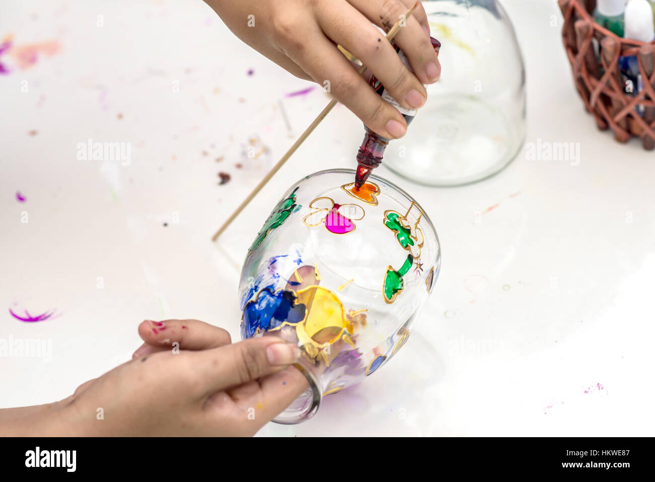 Mixing Water Colors in a painting Class Stock Photo - Alamy