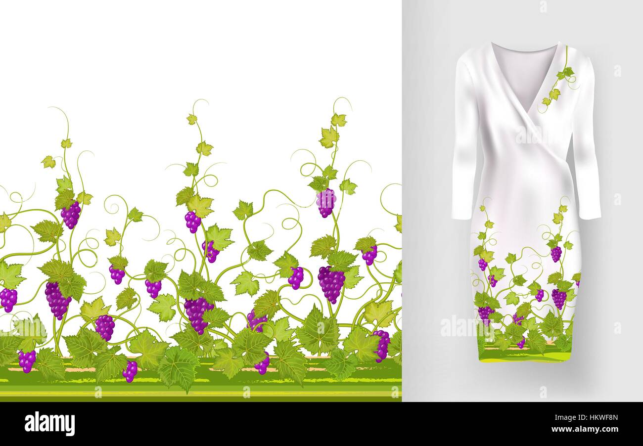 Vector pattern of vines with leaves and berries on classic women's ...