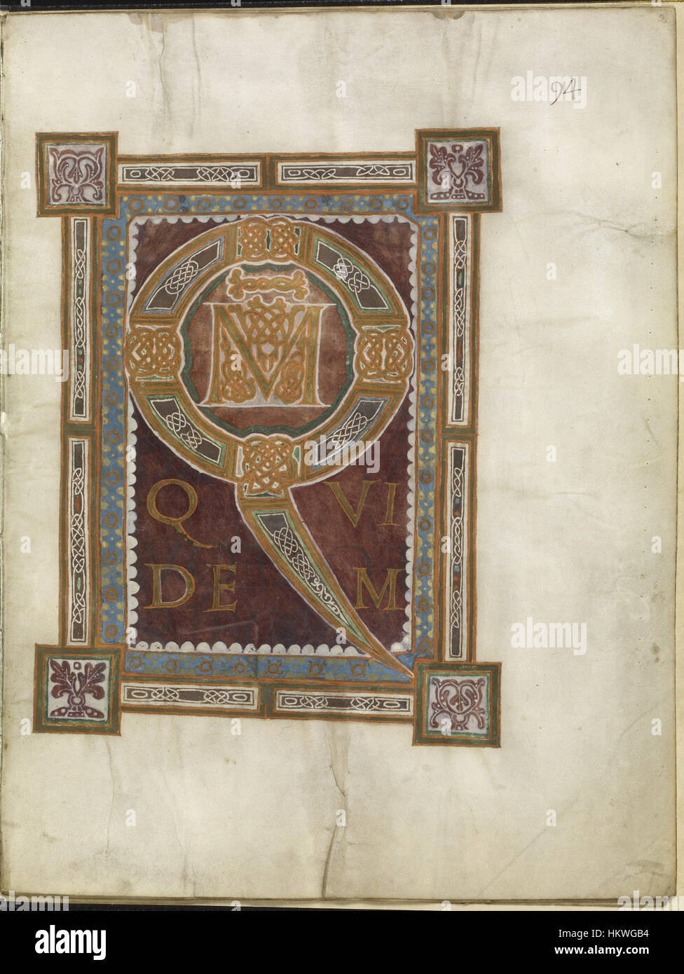 An illuminated manuscript featuring a decorated initial 'Q ...