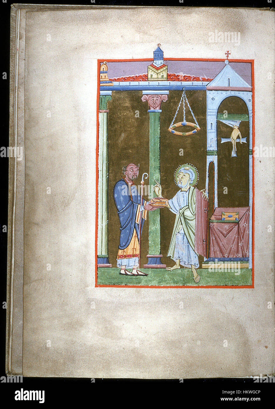 This German leaf from the Gospels, known as Walters W79V, features ...