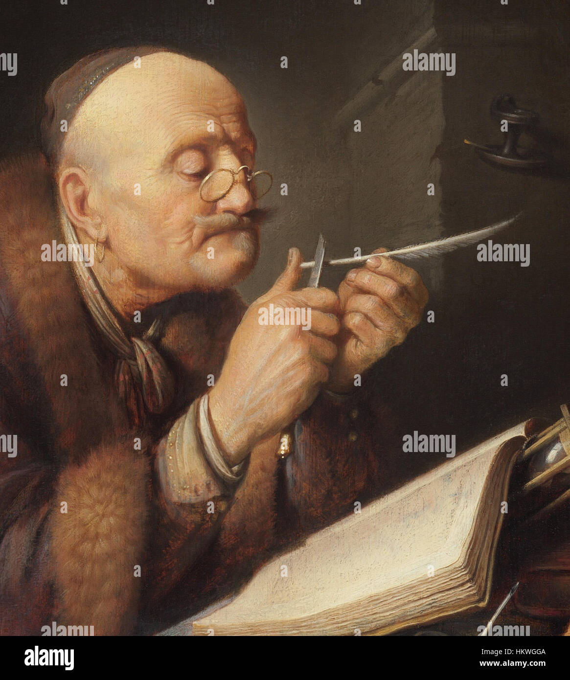 This painting by Gerrit Dou, titled 'Scholar Sharpening a Quill Pen ...