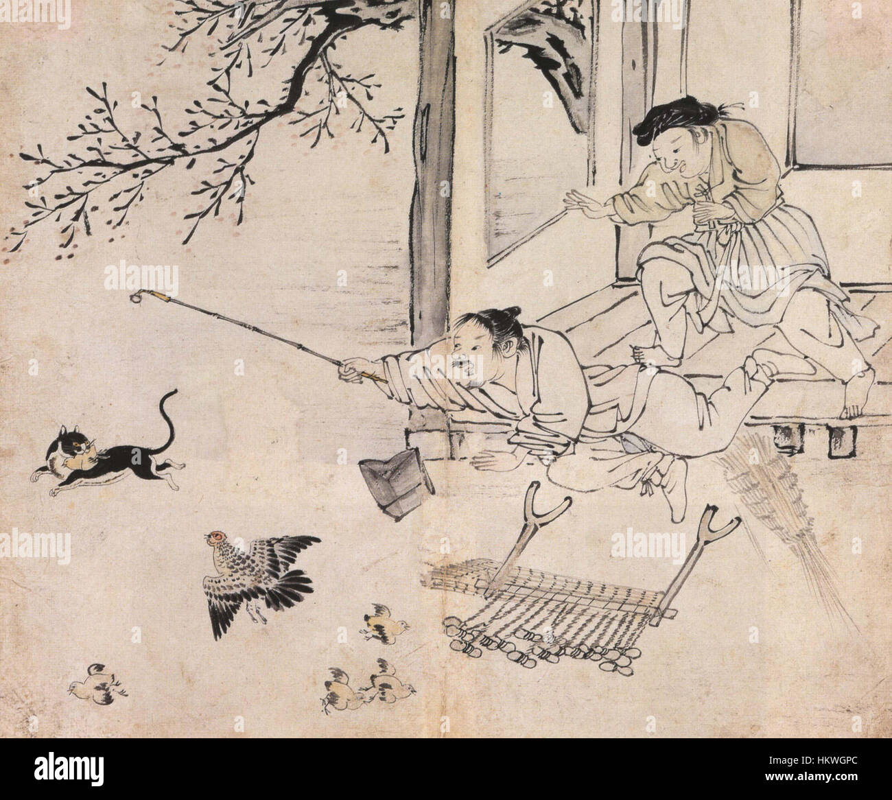 This traditional Korean painting, Geungjae-Pajeokdo, features a ...