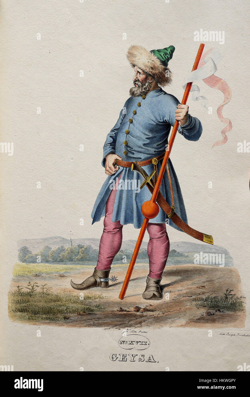 The lithograph by Geza features a detailed and vivid depiction of a ...