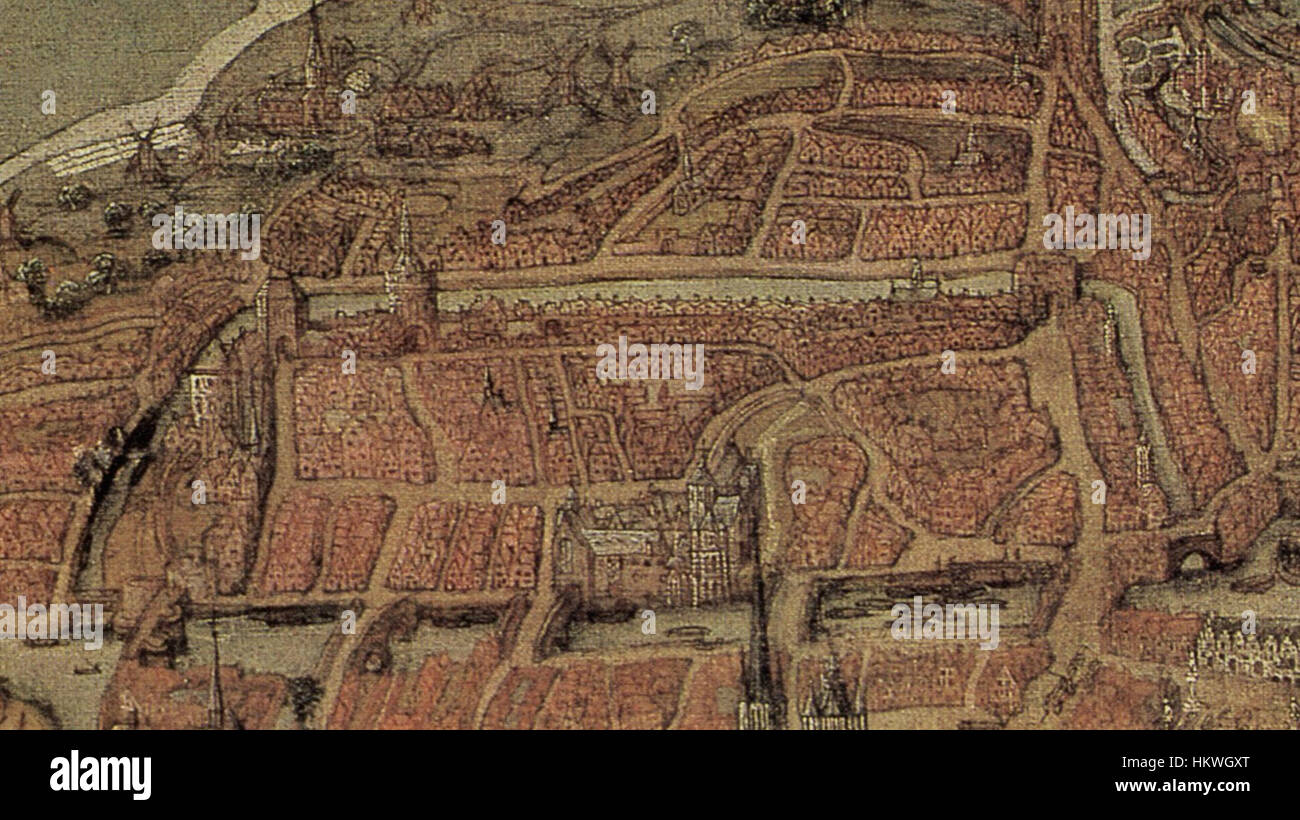 A historical painting depicting Ghent in the year 1534, showcasing the ...