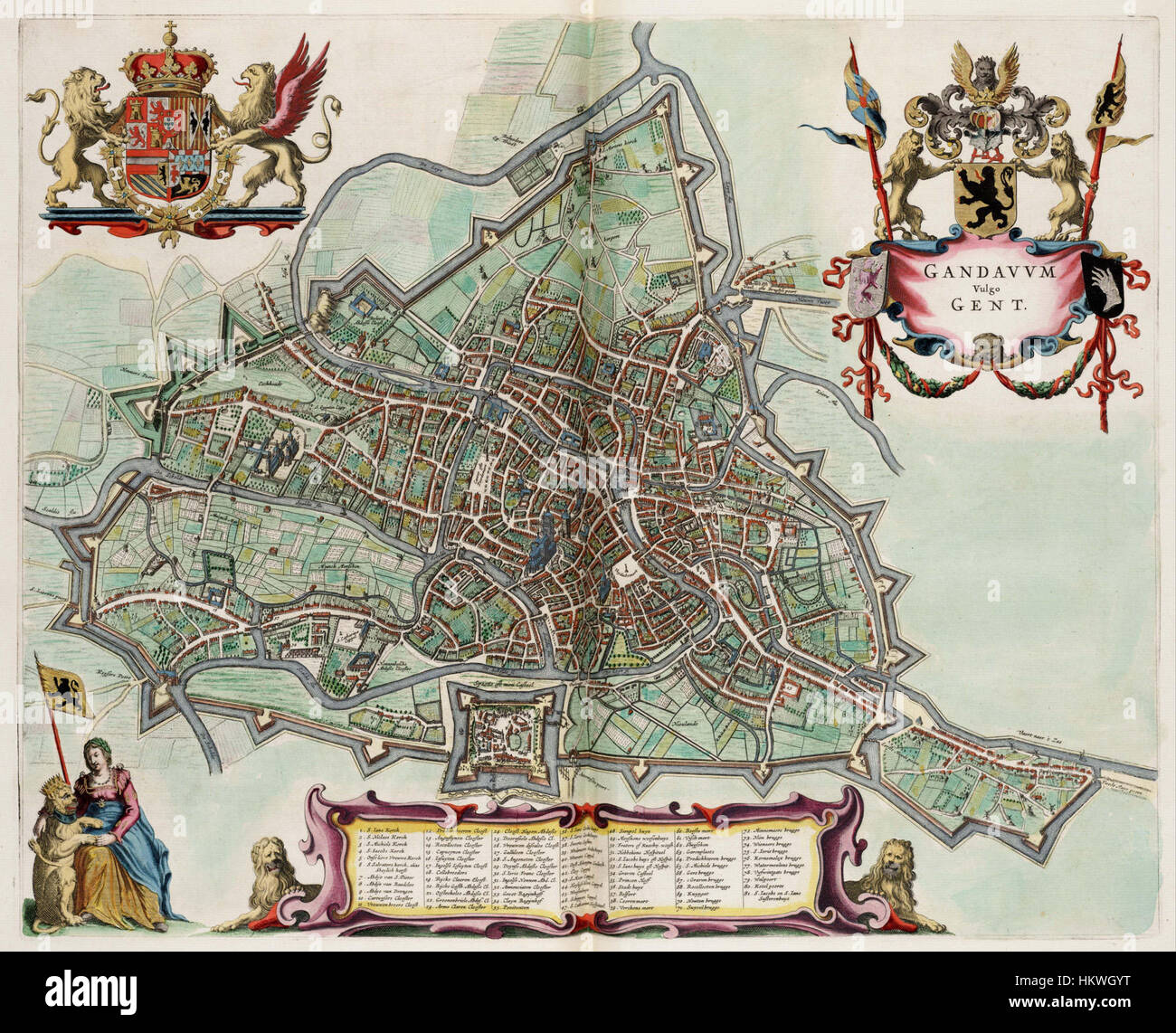 A map of Ghent, Belgium, created in 1649. The map provides a detailed ...