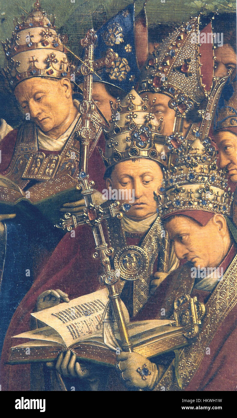 The 'Ghent Altarpiece' by Jan van Eyck features a series of panels ...
