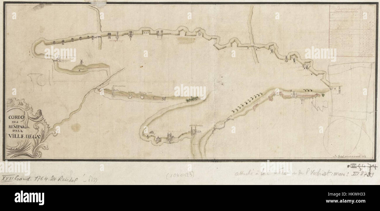 This map from 1764 illustrates the fortifications (remparts) around the ...