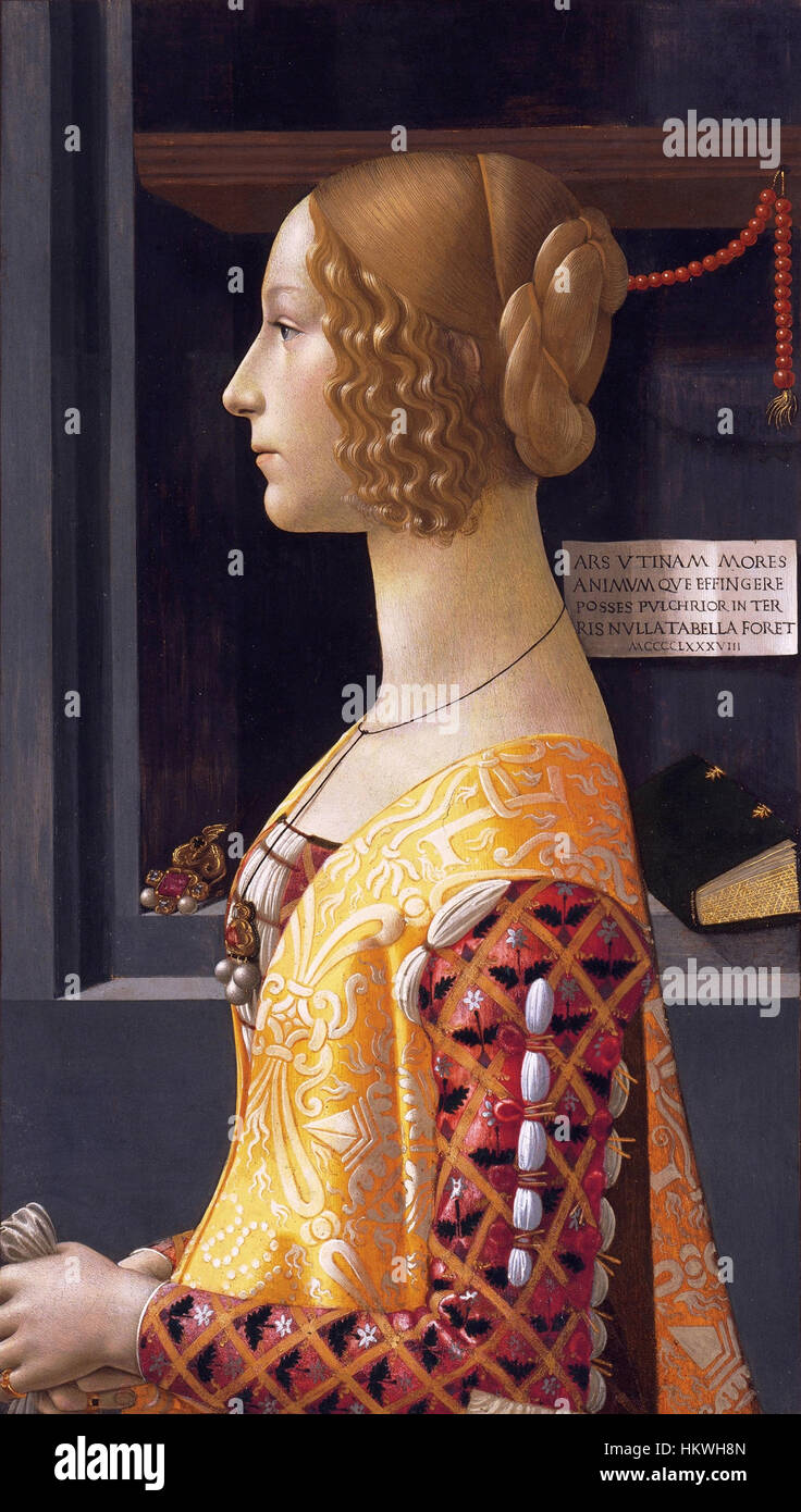 This cropped version of Domenico Ghirlandaio's 'Giovanna Tornabuoni' portrait shows the detailed ...