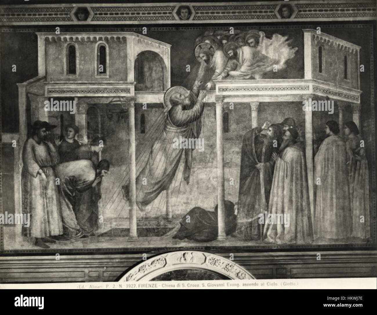 A fresco by Giotto depicting the Ascension of Saint John, with 19th ...