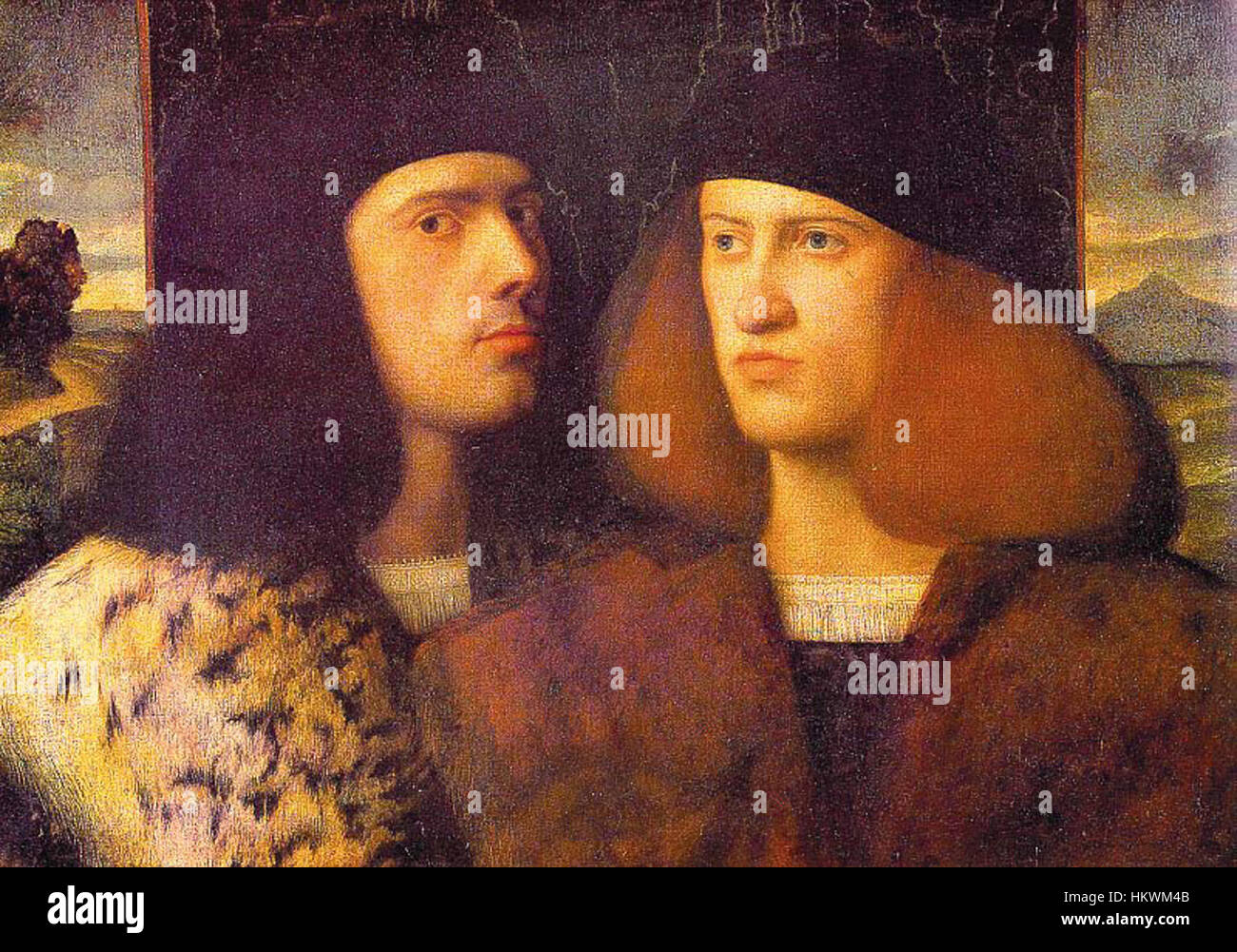 A portrait by Giovanni Cariani titled 'Portrait of Two Young Men ...