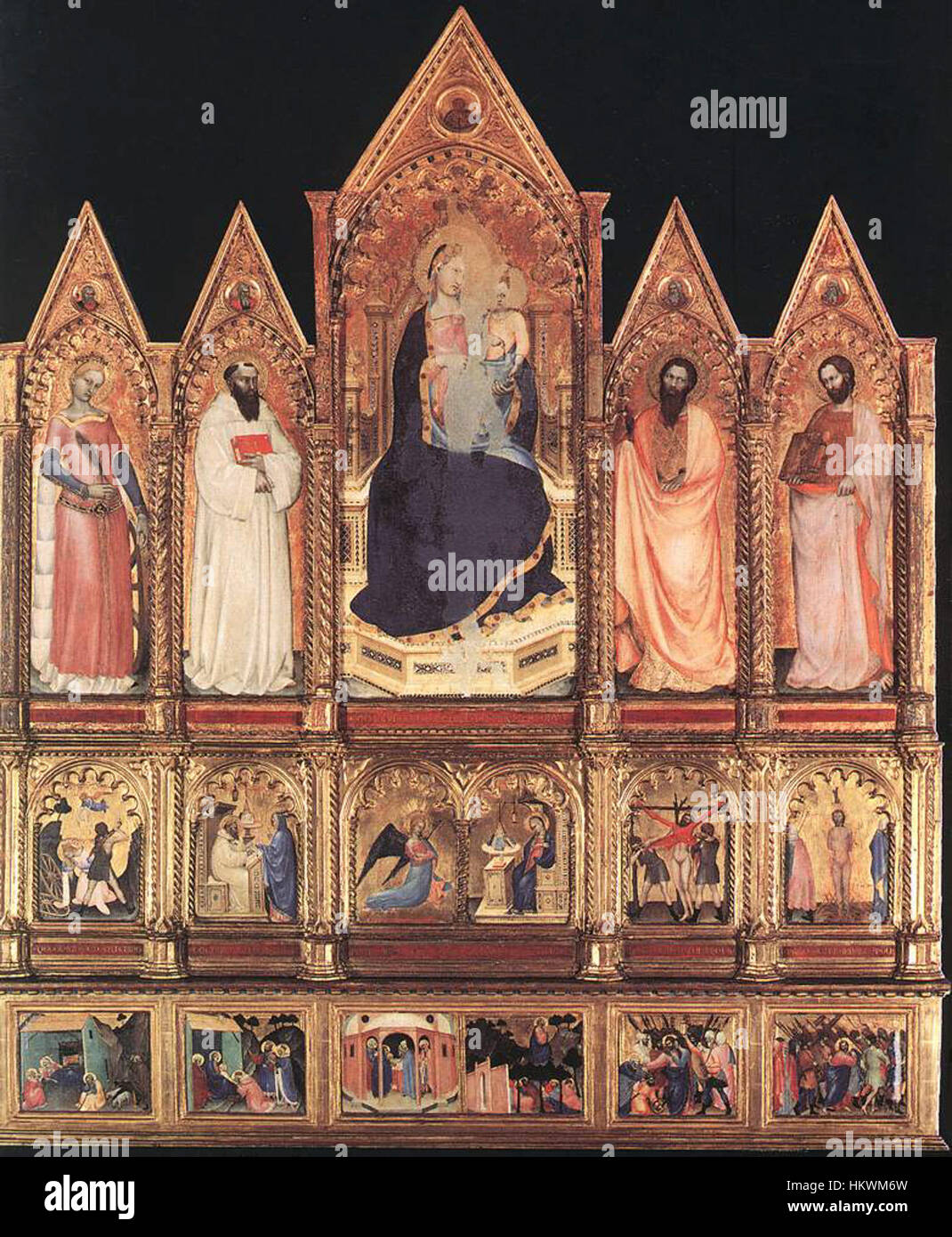 This polyptych by Giovanni Da Milano features Madonna surrounded by ...