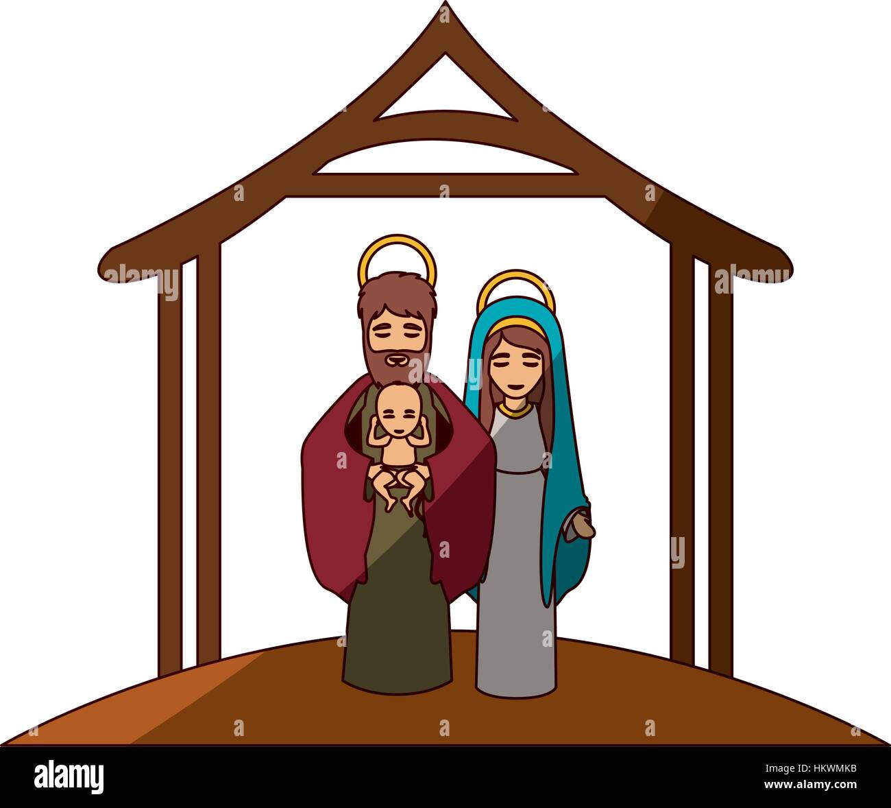 colorful image with virgin mary and saint joseph with baby in arms ...
