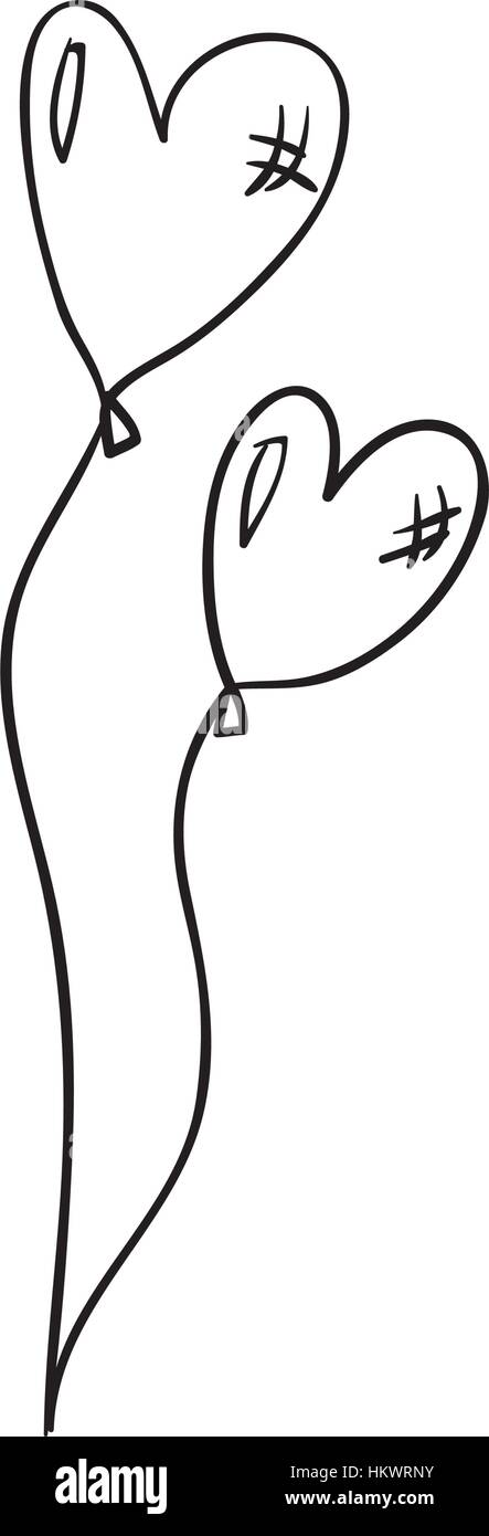 silhouette two balloon in heart shape flying vector illustration Stock ...