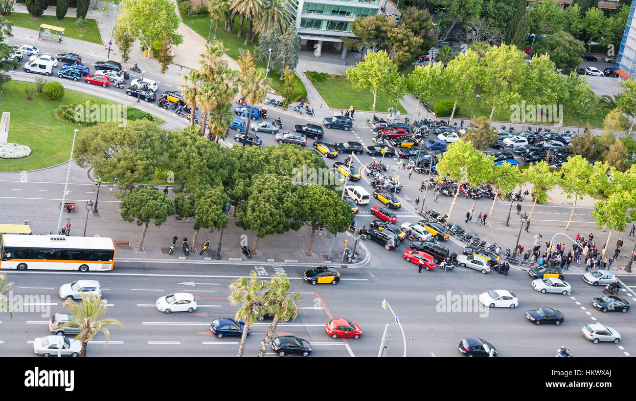 above view of car traffic on Avinguda Diagonal in Barcelona city Stock ...