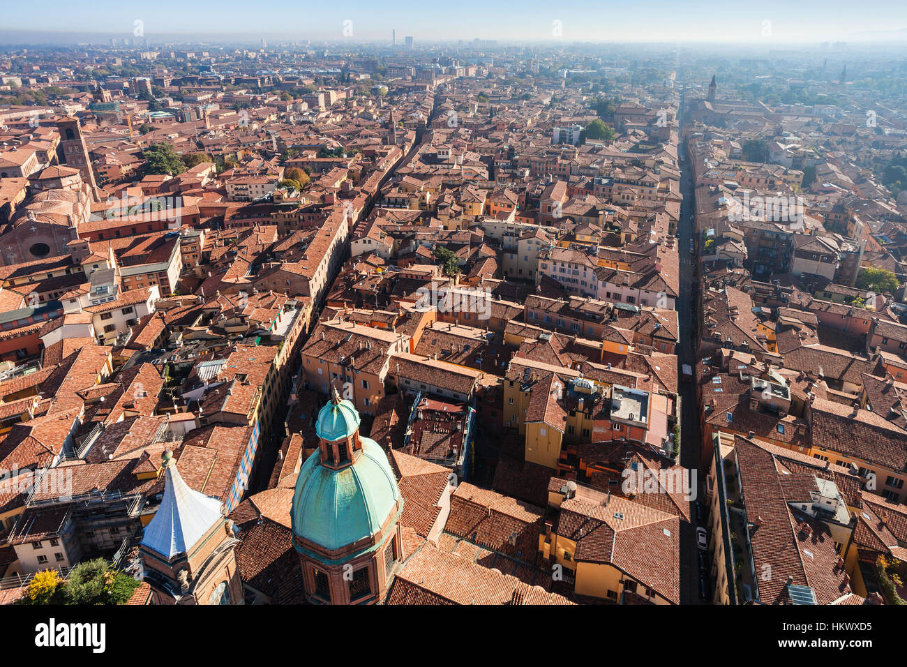 travel to Italy - above view of Bologna cityscape from Asinelli tower ...