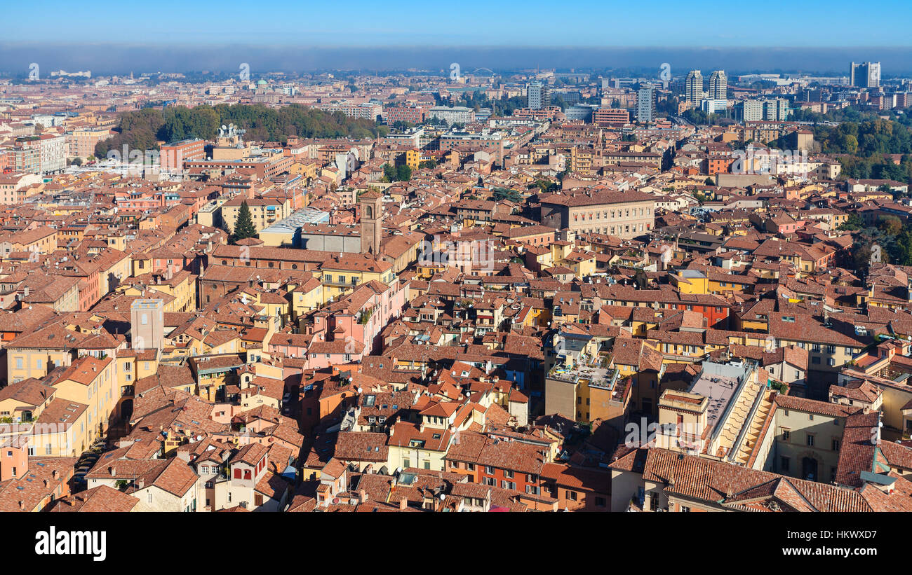 travel to Italy - above view of Bologna city skyline from Asinelli ...