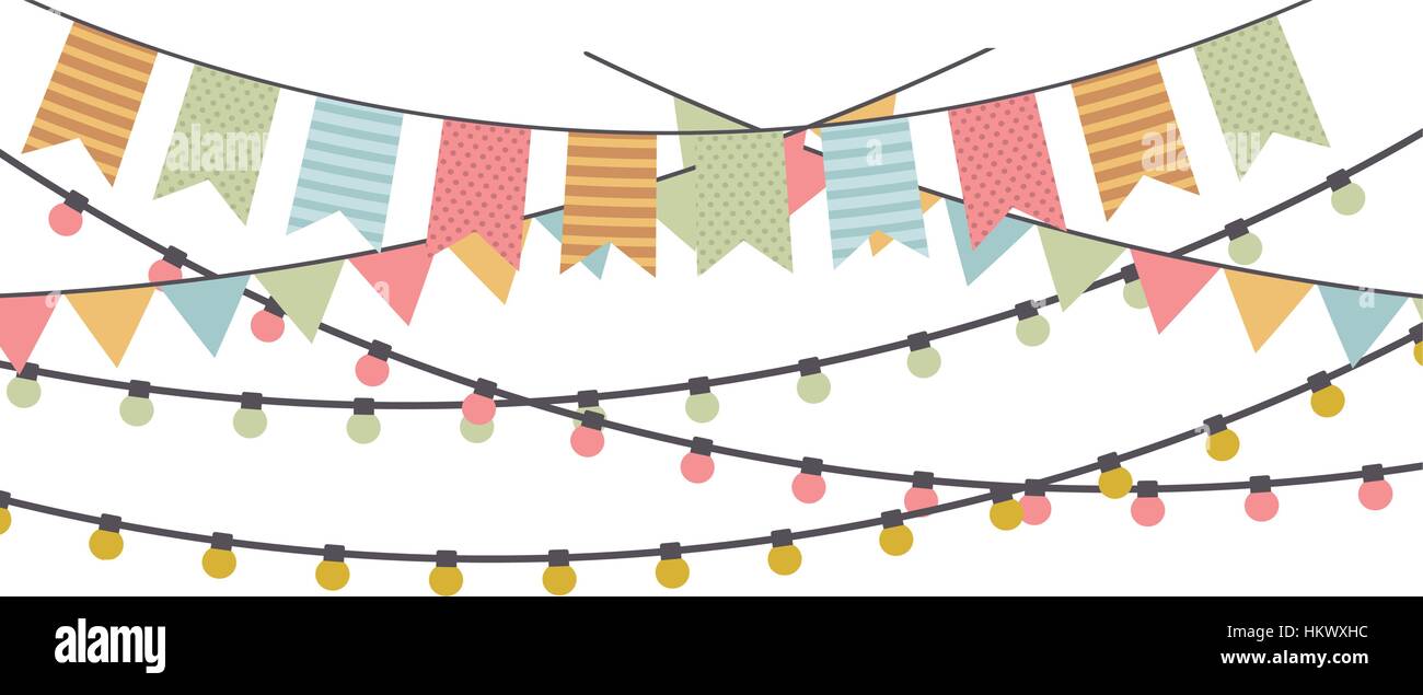 colorful flags hanging with lights icon design vector illustration ...