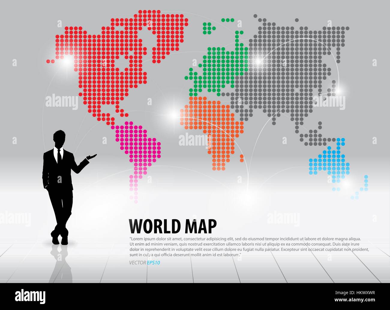 Businessman showing world map with continents. Vector illustration ...