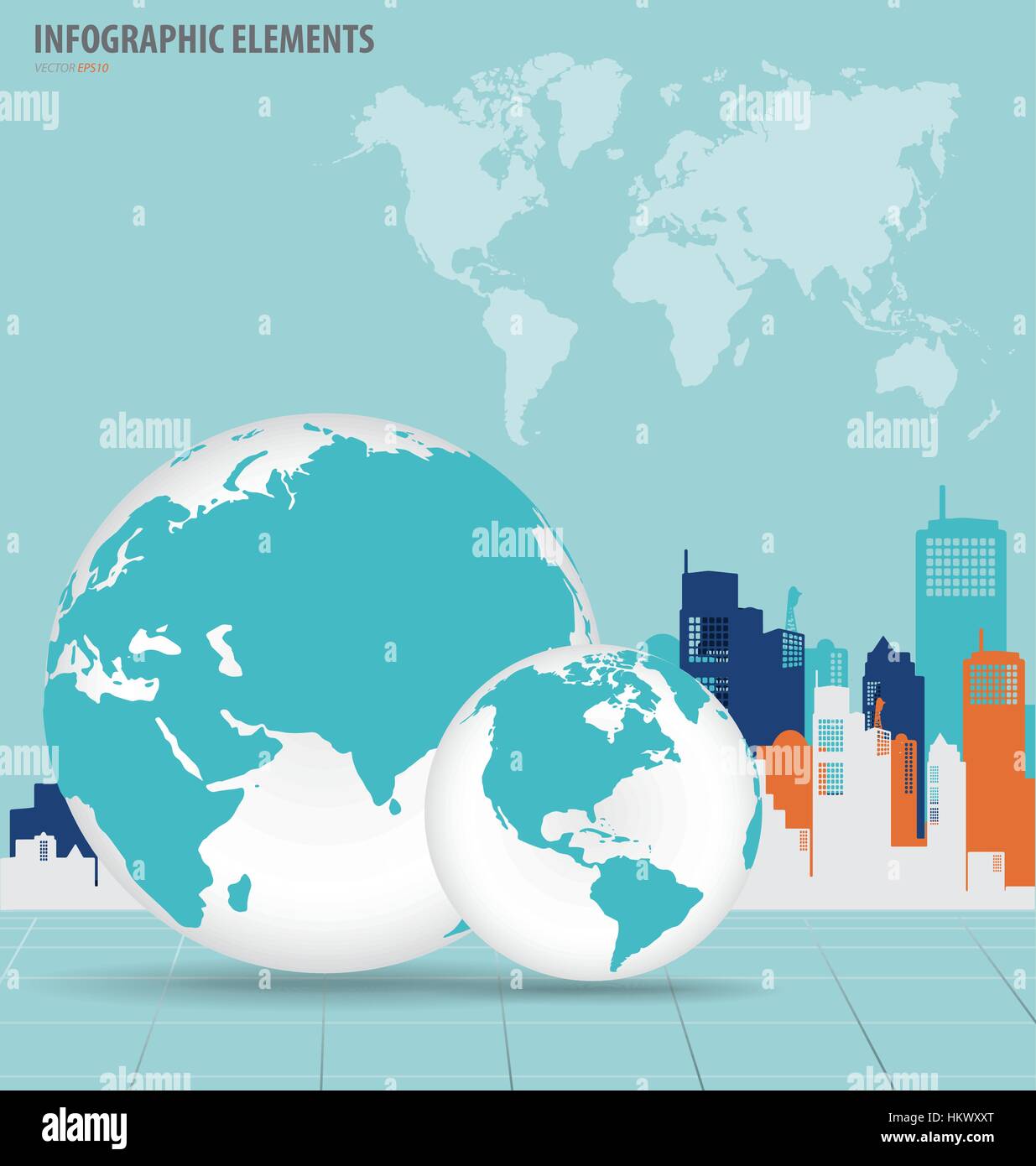 Modern globe with building background. Vector illustration Stock Vector ...