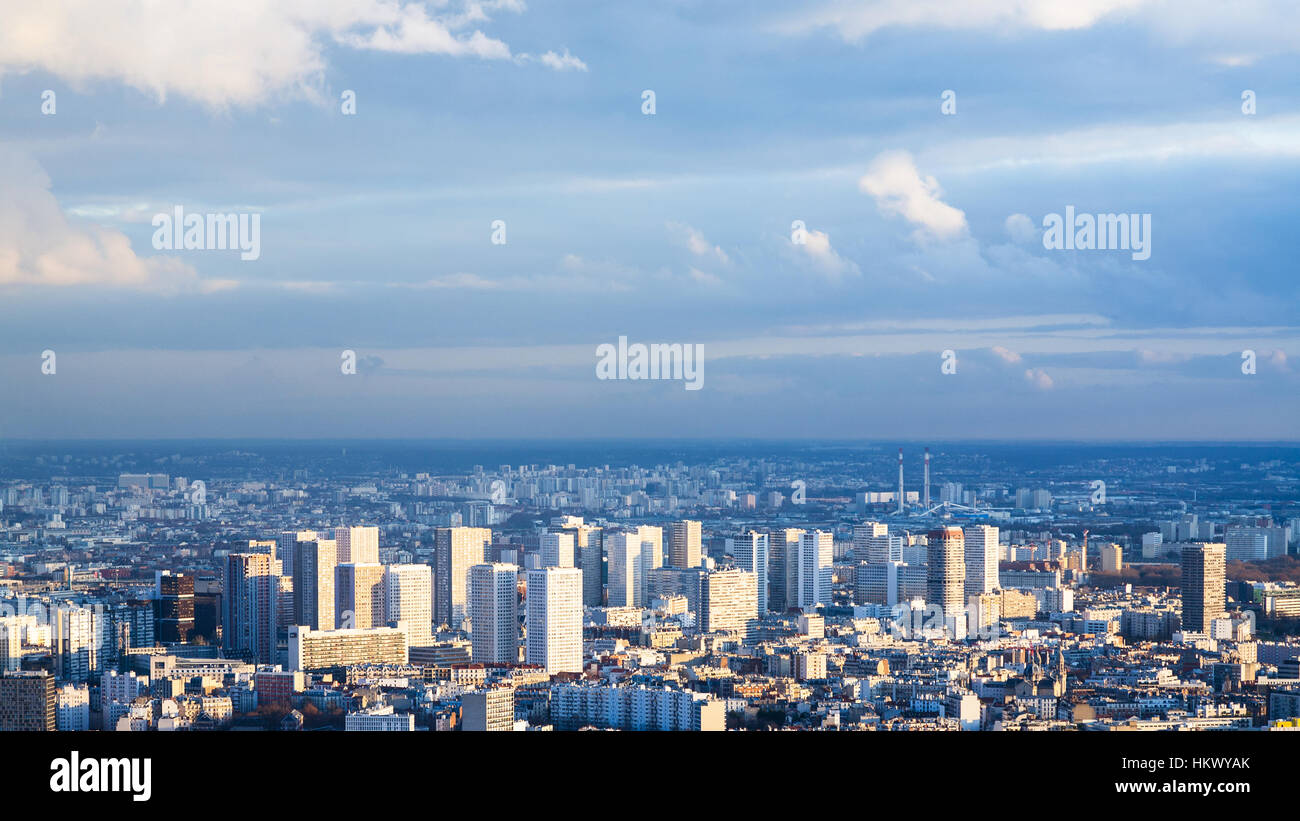 travel to France - skyline of modern Paris city in winter twilight from ...