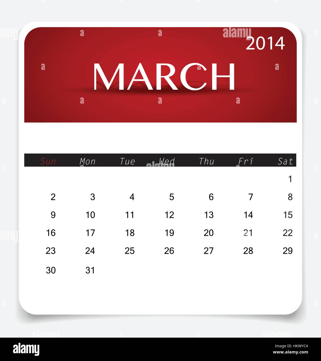 Simple 2014 calendar, March. Vector illustration Stock Vector Image ...