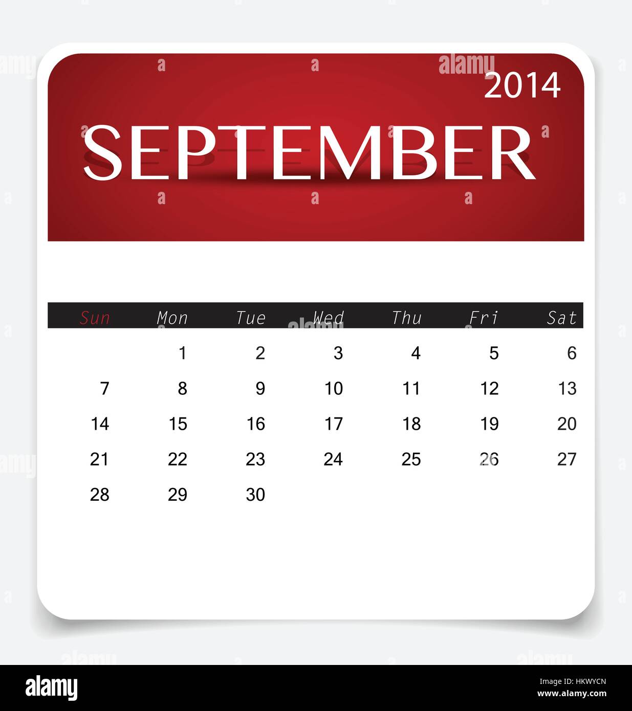 Simple 2014 calendar, September. Vector illustration Stock Vector Image ...