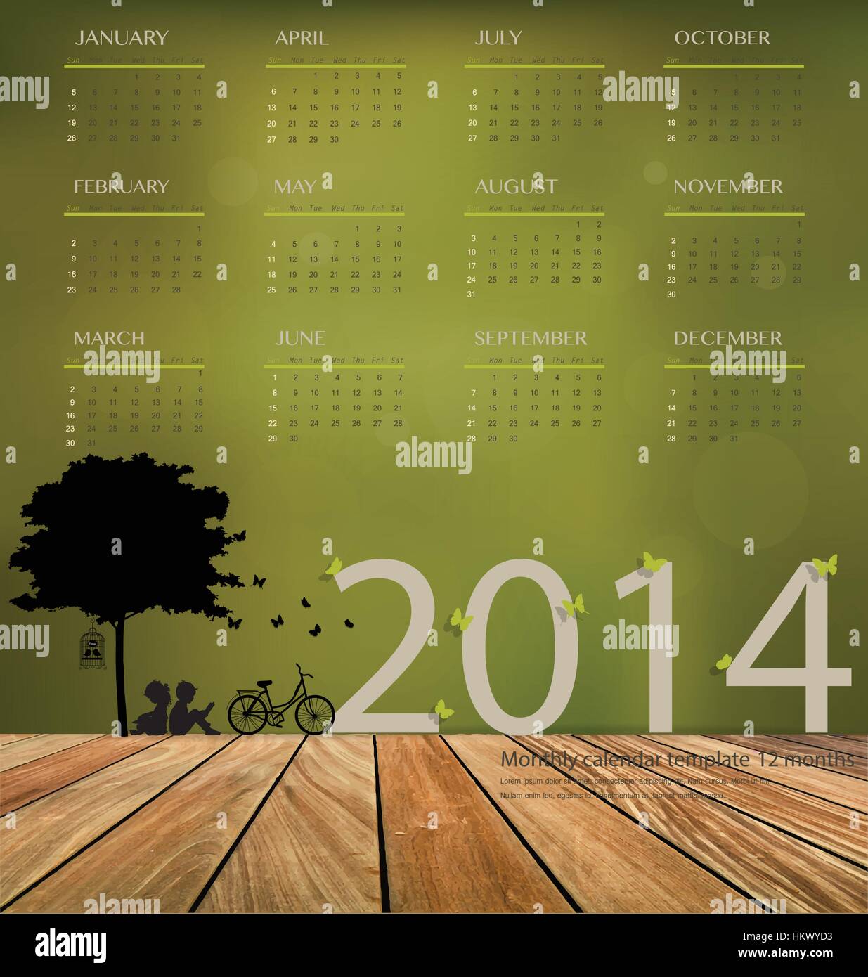 2014 calendar, tree design. Vector illustration Stock Vector Image ...