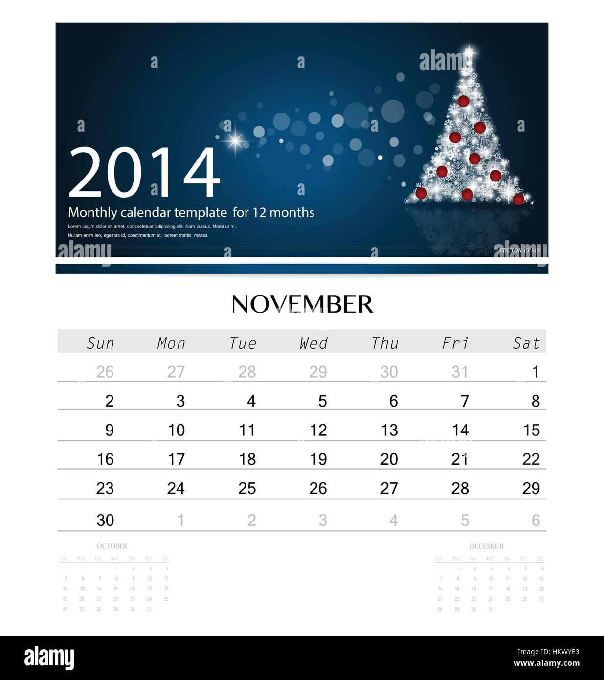 2014 calendar, monthly calendar template for November (Christmas tree ...