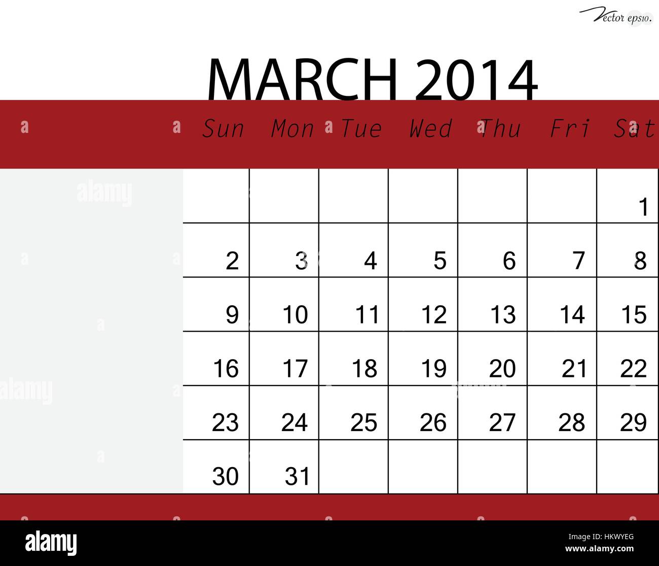 Simple 2014 calendar, March. Vector illustration Stock Vector Image ...